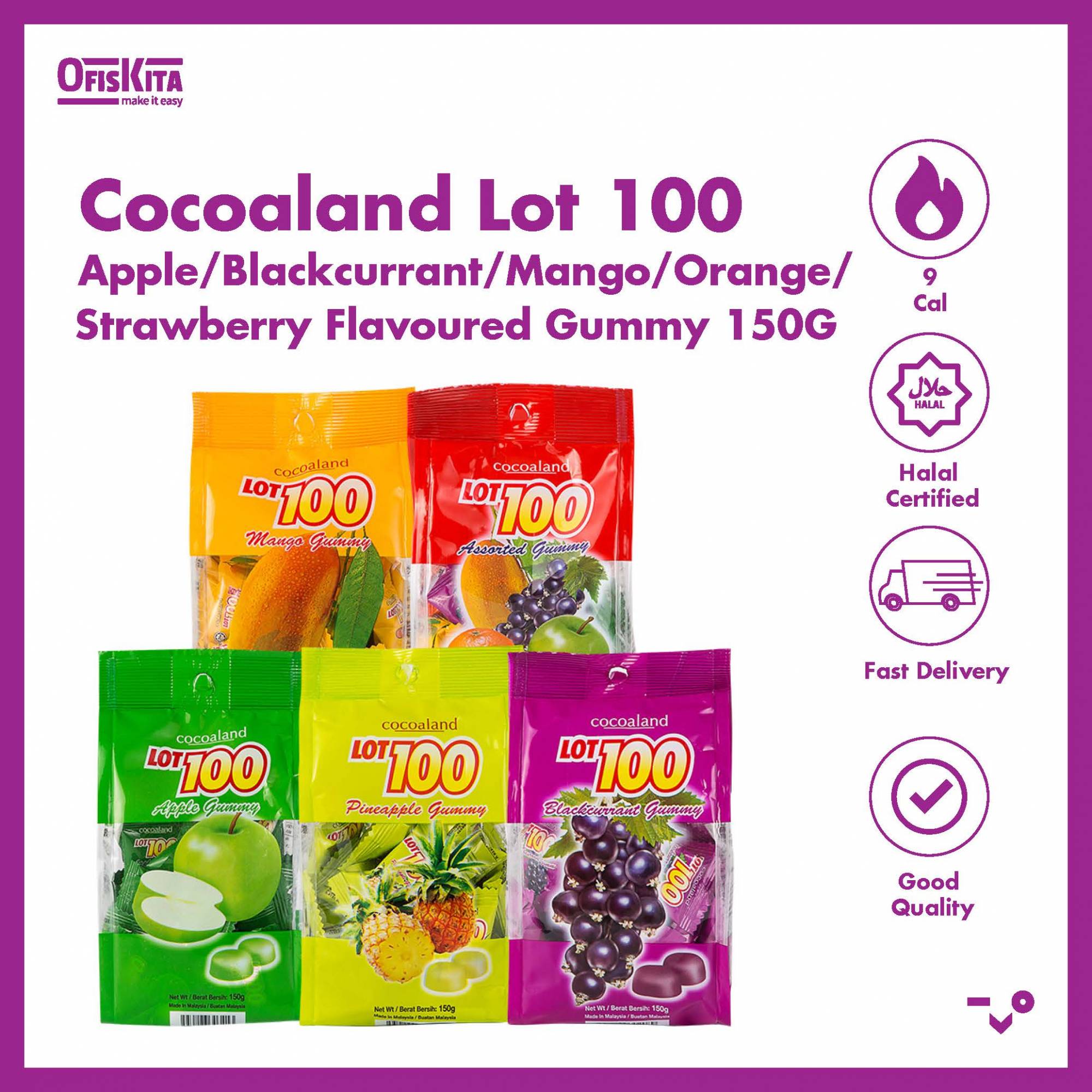 Ofiskita | Cocoaland Lot 100 Mango/Blackcurrant/Apple/Strawberry/Orange Flavoured Gummy 150G