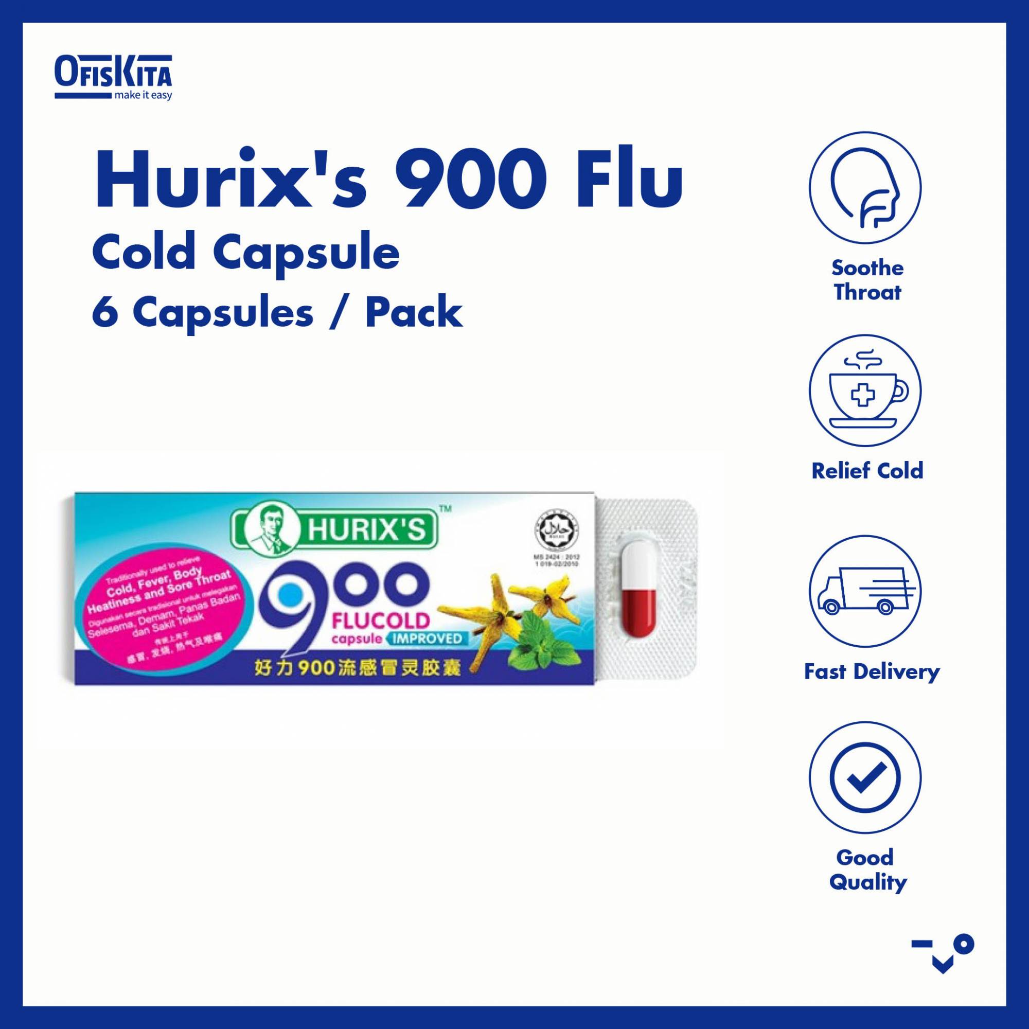 Ofiskita | Hurix's 900 Flu Cold Capsule 6 Capsules / Pack