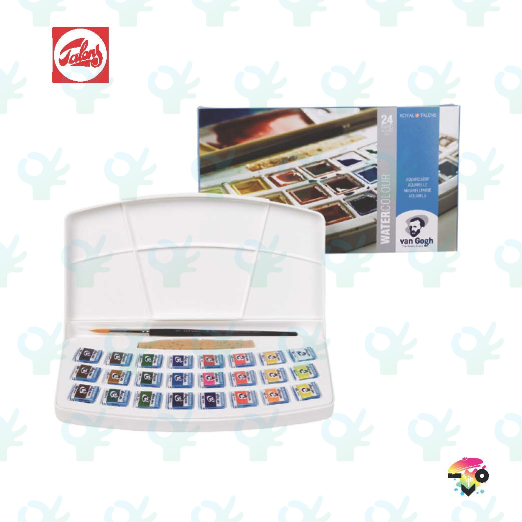 Royal Talens Van Gogh Water Colour Plastic Box 24 Half Pan - 1 Brush ...