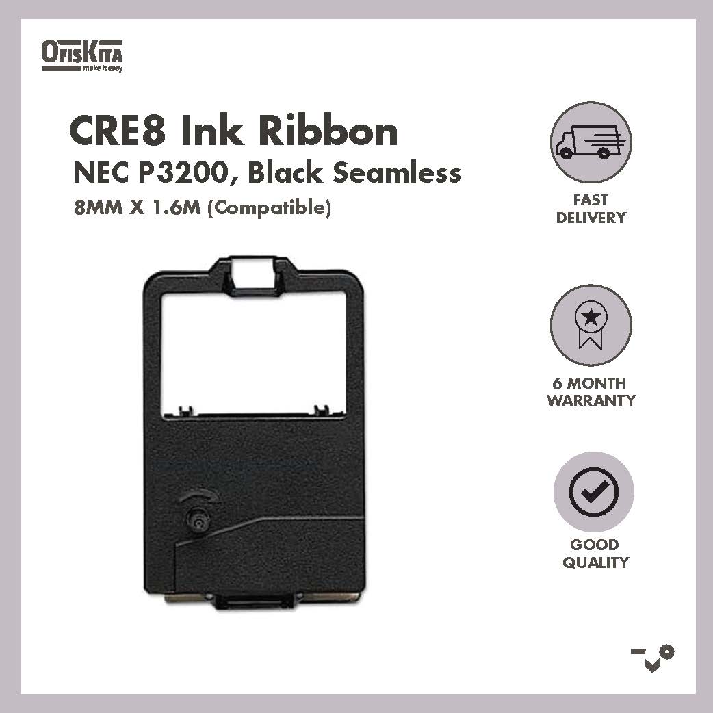 CRE8 Compatible NEC P3200 Printer Ink Ribbon 8MM X 1.6M Black Seamless